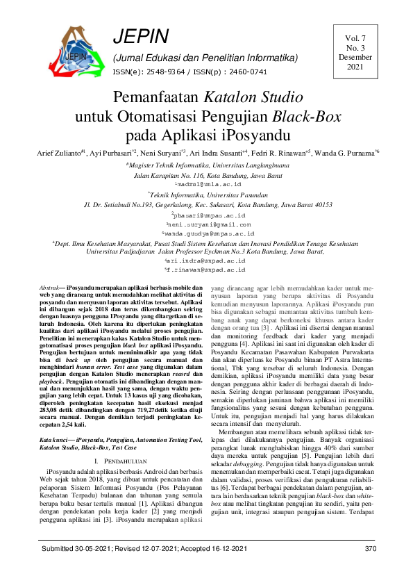 (PDF) Pemanfaatan Katalon Studio untuk Otomatisasi Pengujian Black-Box pada Aplikasi iPosyandu
