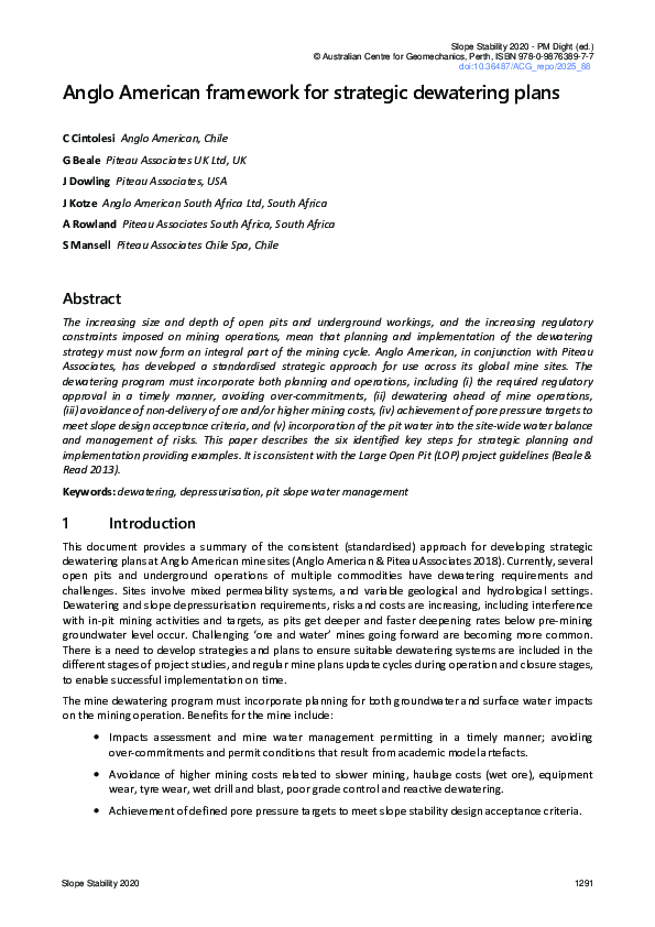 (PDF) Anglo American framework for strategic dewatering plans
