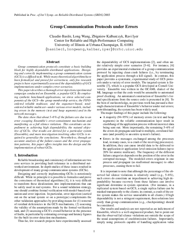 Pdf Group Communication Protocols Under Errors