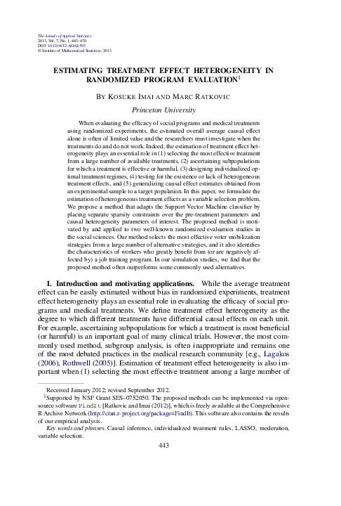 (PDF) Estimating treatment effect heterogeneity in randomized program evaluation
