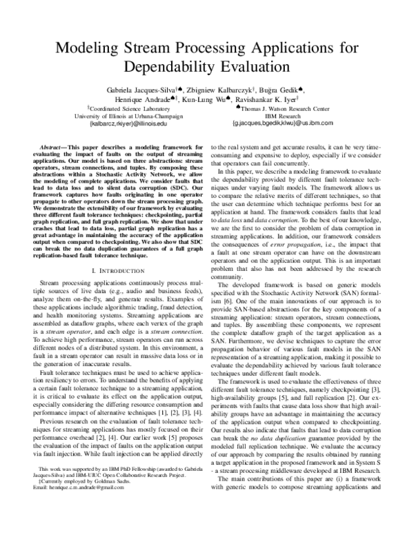 (PDF) Modeling stream processing applications for dependability evaluation