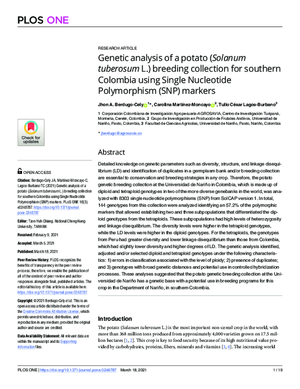 (PDF) Genetic analysis of a potato (Solanum tuberosum L.) breeding ...