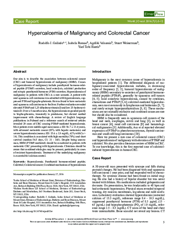 (PDF) Hypercalcemia of Malignancy and Colorectal Cancer