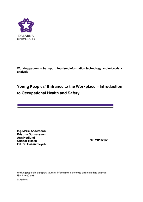 (PDF) Young peoples’ entrance to the workplace Introduction to ...