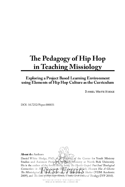 (PDF) The Pedagogy of Hip Hop in Teaching Missiology: Exploring A ...