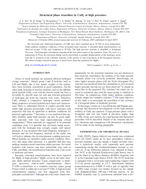 (PDF) Structural phase transition inCaH2at high pressures