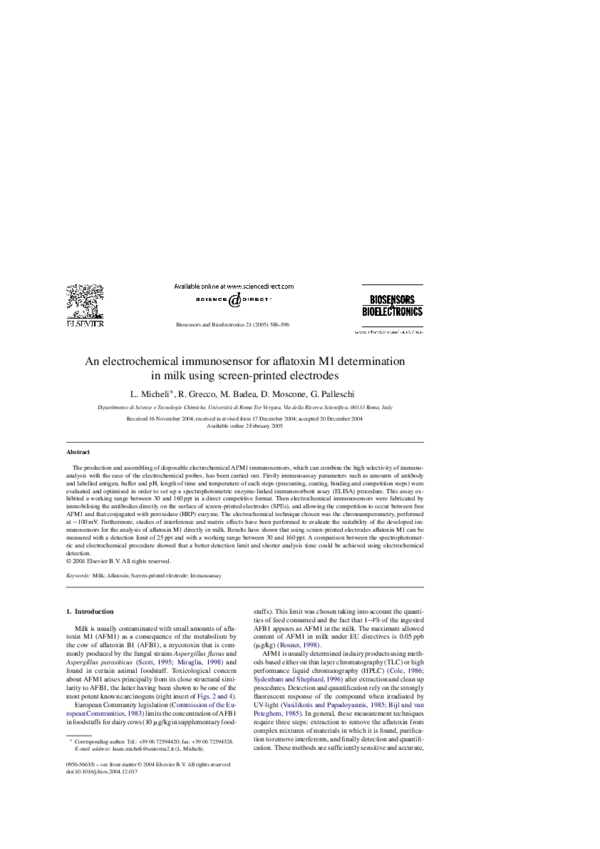 Pdf An Electrochemical Immunosensor For Aflatoxin M1 Determination In