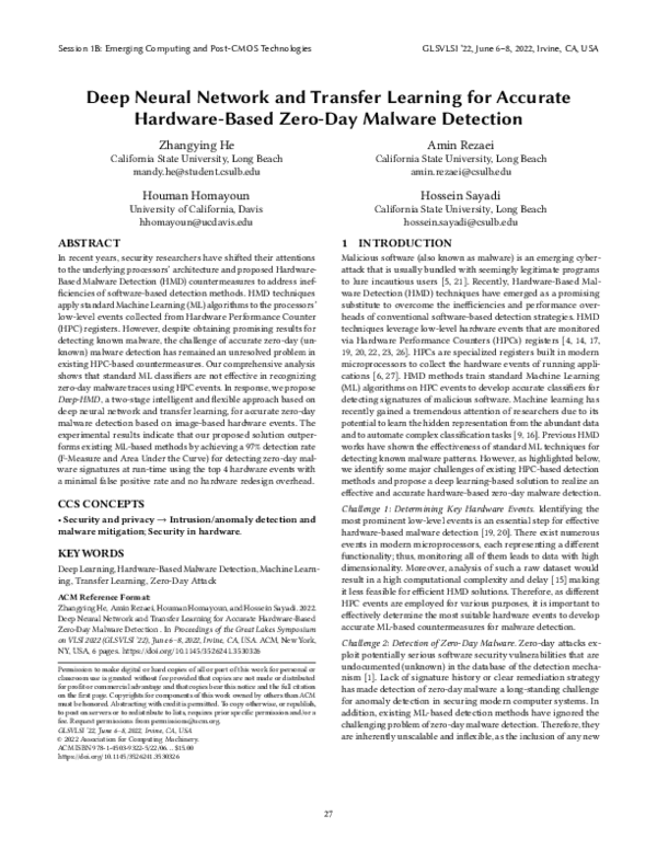 Pdf Deep Neural Network And Transfer Learning For Accurate Hardware Based Zero Day Malware