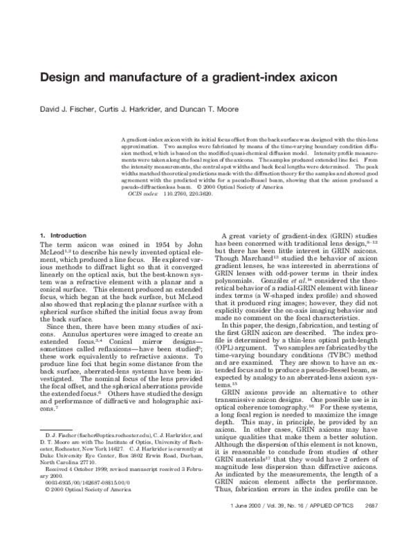 (PDF) Design and manufacture of a gradient-index axicon