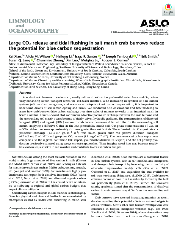 (PDF) Large CO 2 release and tidal flushing in salt marsh crab burrows ...