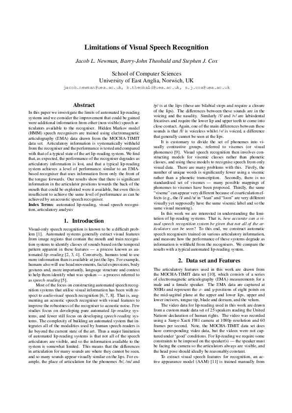 (PDF) Limitations of Visual Speech Recognition