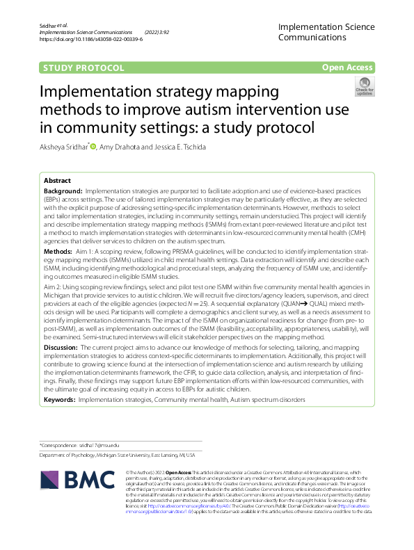 (PDF) Implementation strategy mapping methods to improve autism ...
