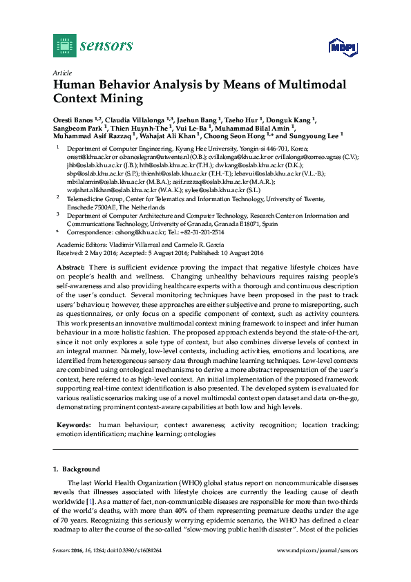 (PDF) Human Behavior Analysis by Means of Multimodal Context Mining