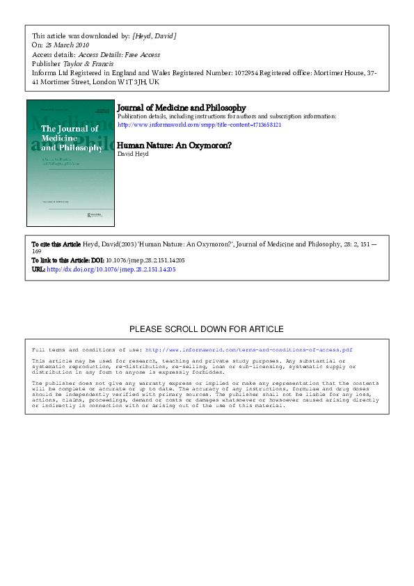 (PDF) PLEASE SCROLL DOWN FOR ARTICLE Journal of Medicine and Philosophy ...