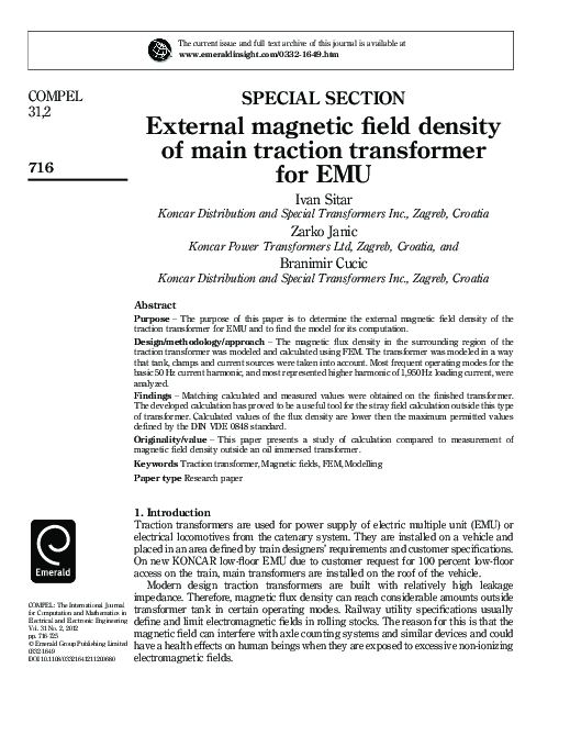 (PDF) External magnetic field density of main traction transformer for EMU