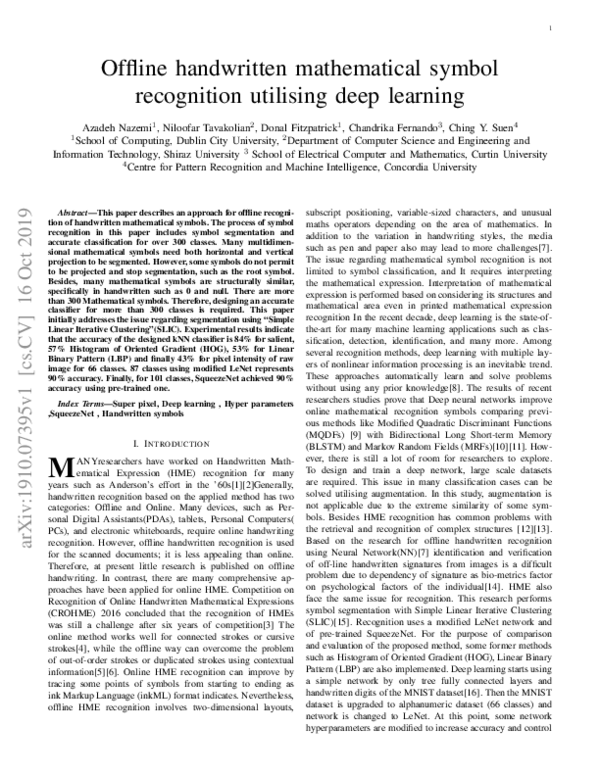 (PDF) Offline handwritten mathematical symbol recognition utilising deep learning