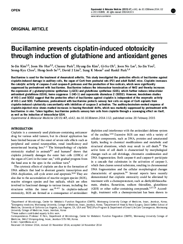 (PDF) Bucillamine prevents cisplatin-induced ototoxicity through ...