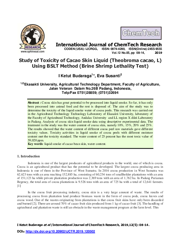 (PDF) Study of Toxicity of Cacao Skin Liquid (Theobroma cacao, L) Using ...