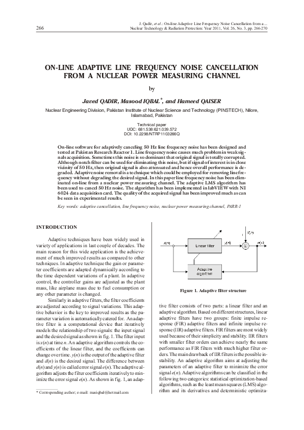 (PDF) On-line adaptive line frequency noise cancellation from a nuclear power measuring channel