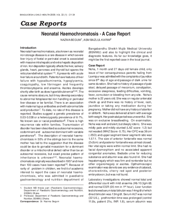 (PDF) Neonatal Haemochromatosis - A Case Report