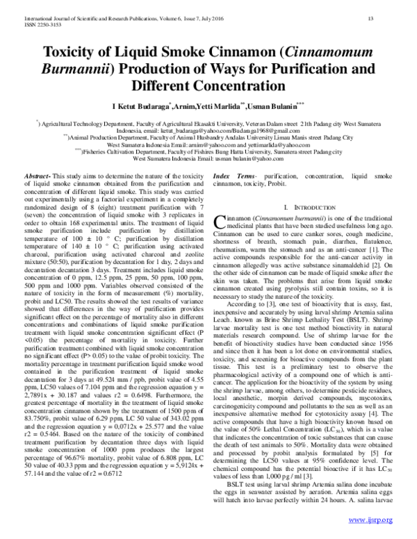 (PDF) Toxicity of Liquid Smoke Cinnamon (Cinnamomum Burmannii ...