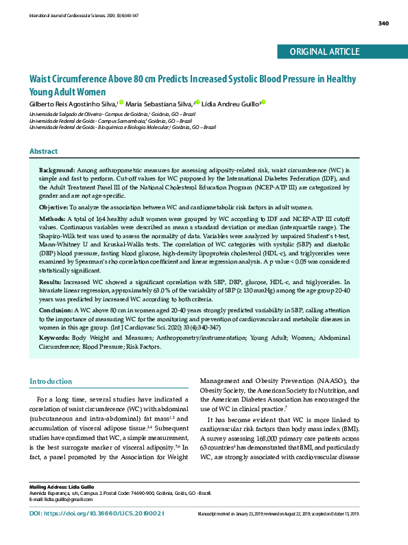 (PDF) Waist Circumference Above 80 cm Predicts Increased Systolic Blood ...