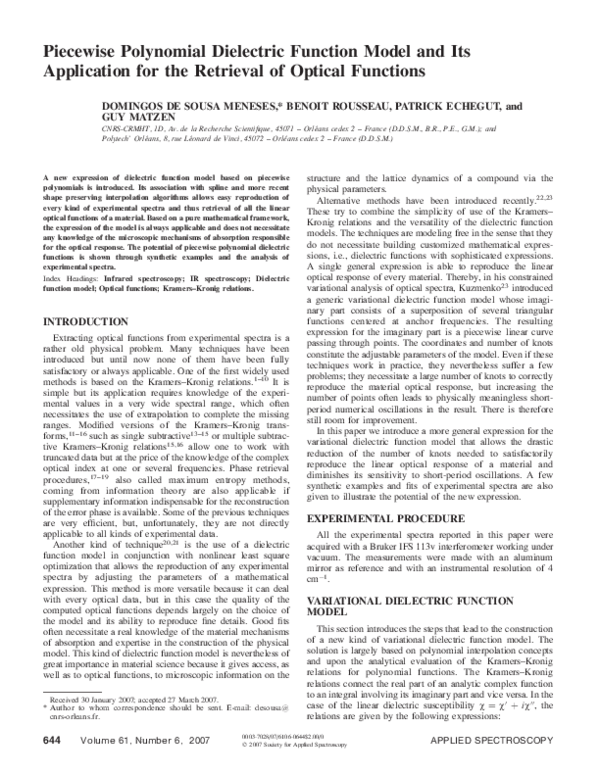 Pdf Piecewise Polynomial Dielectric Function Model And Its