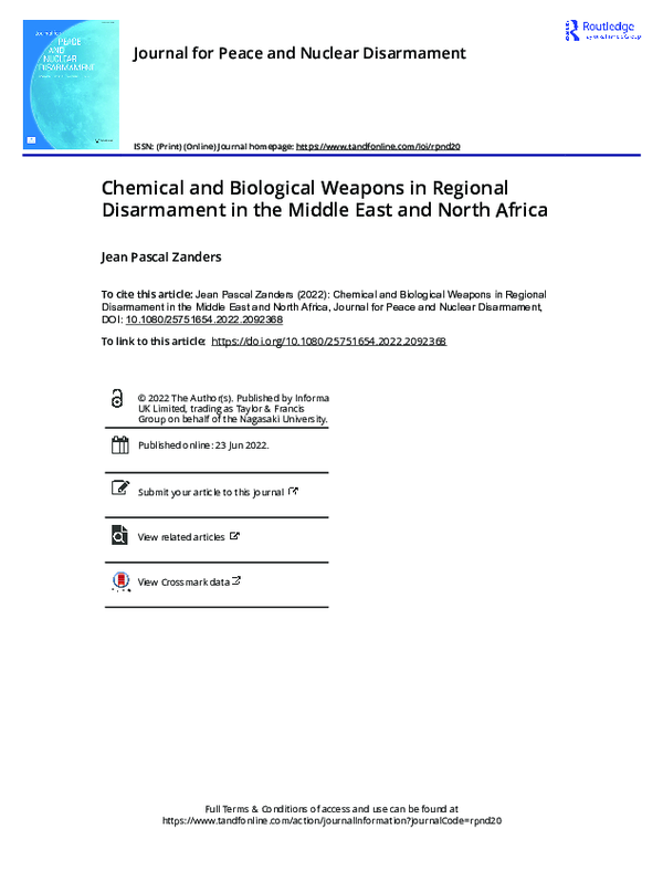 (PDF) Chemical and Biological Weapons in Regional Disarmament in the ...