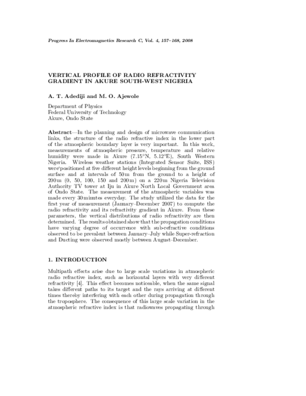 (PDF) Vertical Profile of Radio Refractivity Gradient in Akure South ...
