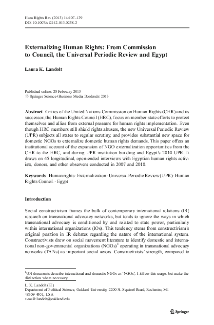 (PDF) Externalizing Human Rights: From Commission to Council, the ...