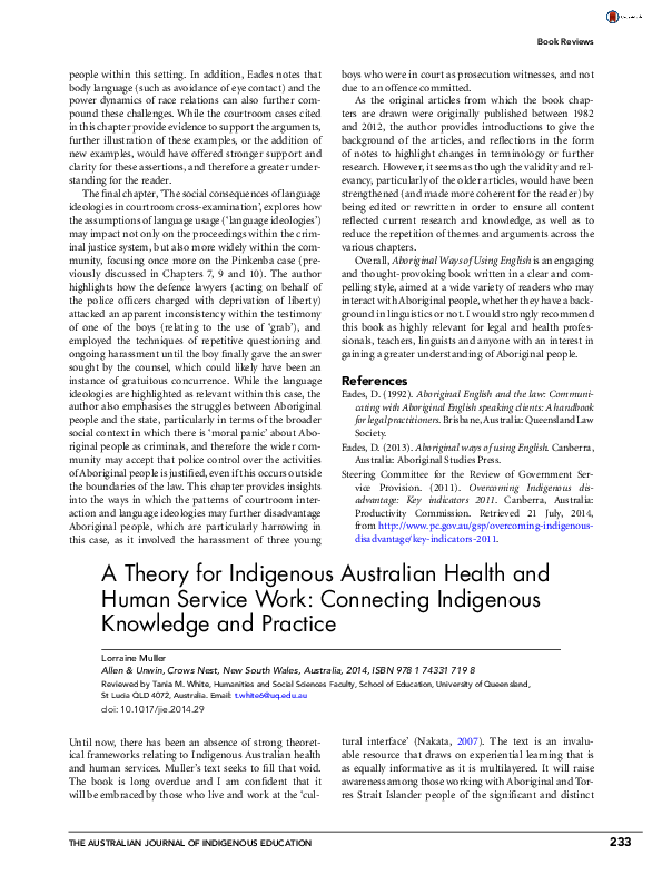 (PDF) A Theory for Indigenous Australian Health and Human Service Work ...
