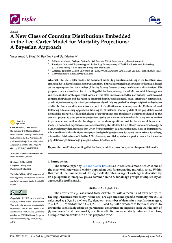 (PDF) A New Class of Counting Distributions Embedded in the Lee–Carter Model for Mortality ...