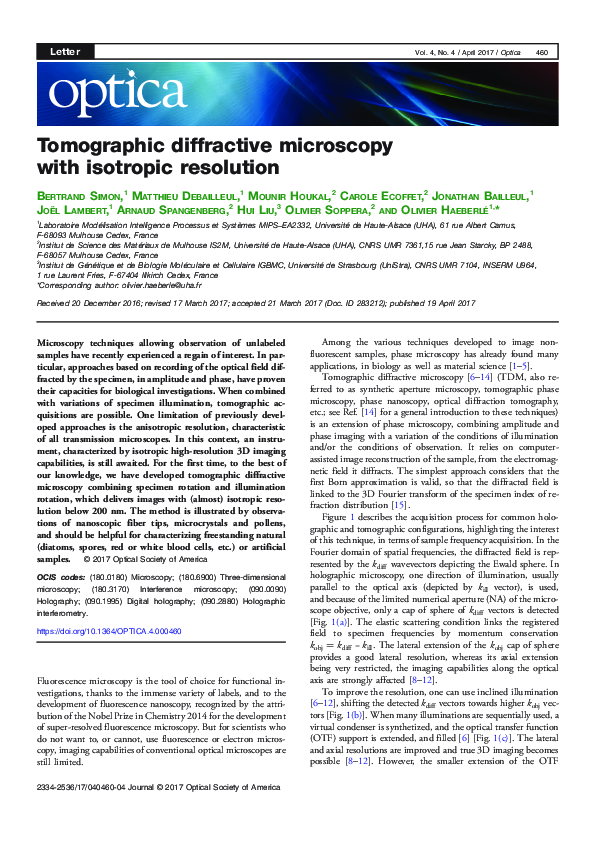 (PDF) Tomographic diffractive microscopy with isotropic resolution