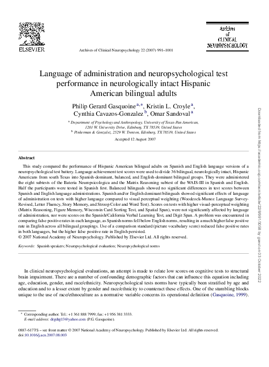 (PDF) Language of administration and neuropsychological test ...