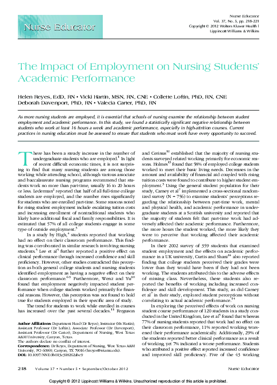 (PDF) The Impact of Employment on Nursing Students’ Academic Performance