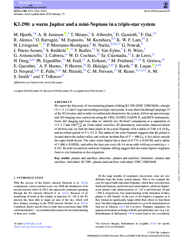 (PDF) K2-290: a warm Jupiter and a mini-Neptune in a triple-star system