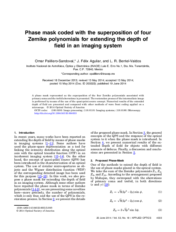 (PDF) Phase mask coded with the superposition of four Zernike polynomials for extending the ...