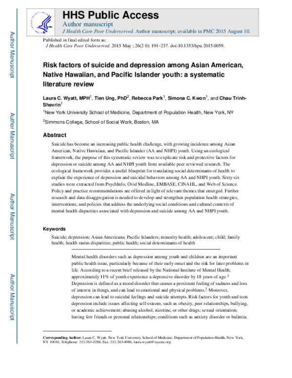 (PDF) Risk Factors of Suicide and Depression among Asian American ...
