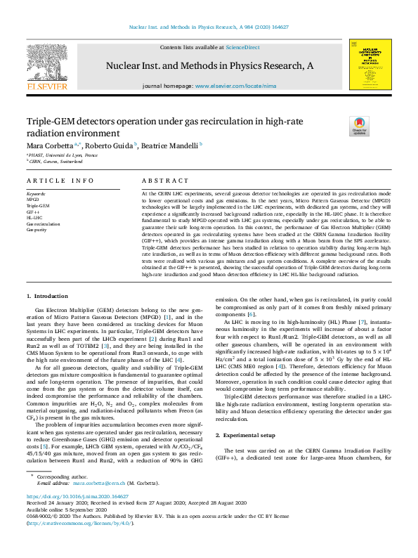 (PDF) Triple-GEM detectors operation under gas recirculation in high ...