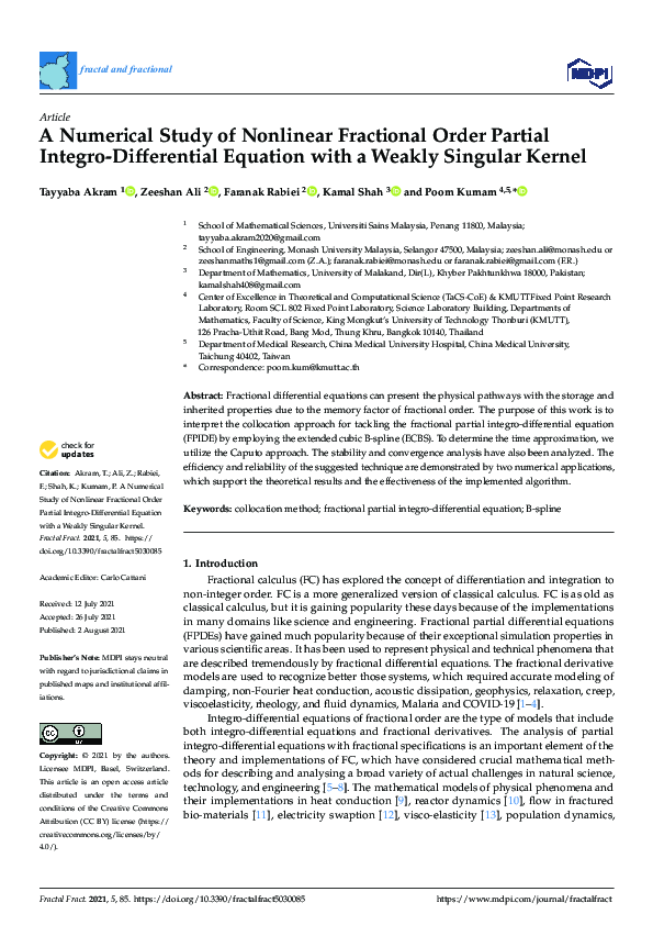 (PDF) A Numerical Study of Nonlinear Fractional Order Partial Integro-Differential Equation with ...