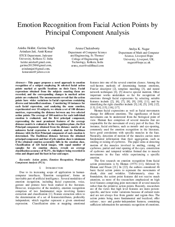 (PDF) Emotion Recognition from Facial Action Points by Principal Component Analysis