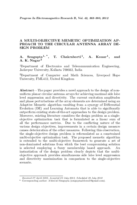 (PDF) A Multi-Objective Memetic Optimization Approach to the Circular Antenna Array Design Problem