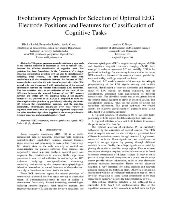 Pdf Evolutionary Approach For Selection Of Optimal Eeg Electrode Positions And Features For