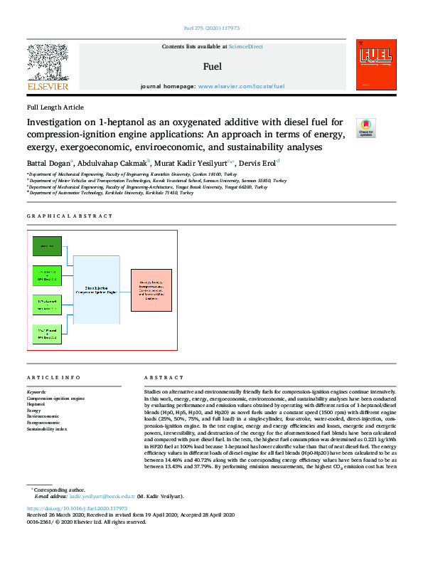 (PDF) Investigation on 1-heptanol as an oxygenated additive with diesel ...