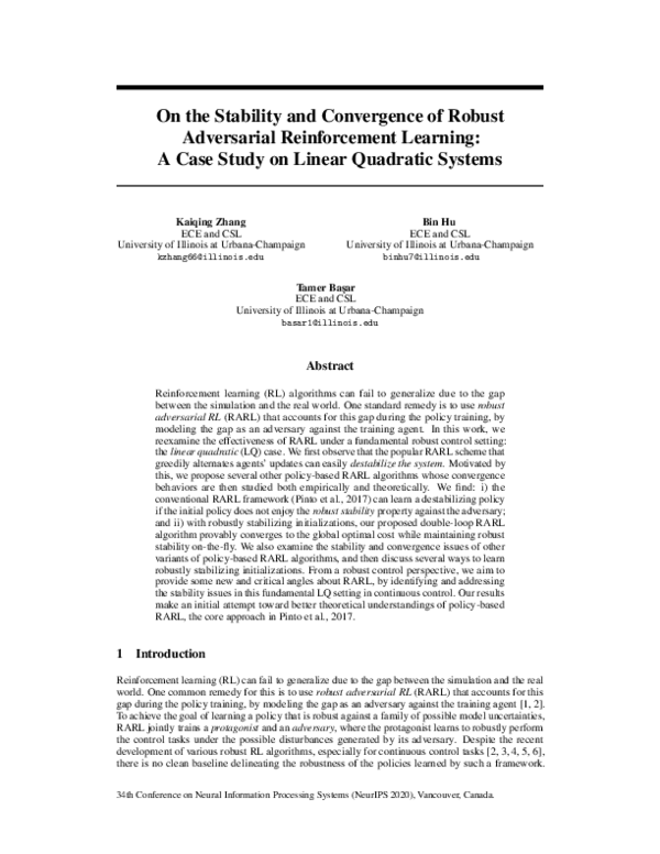 (PDF) On the Stability and Convergence of Robust Adversarial ...