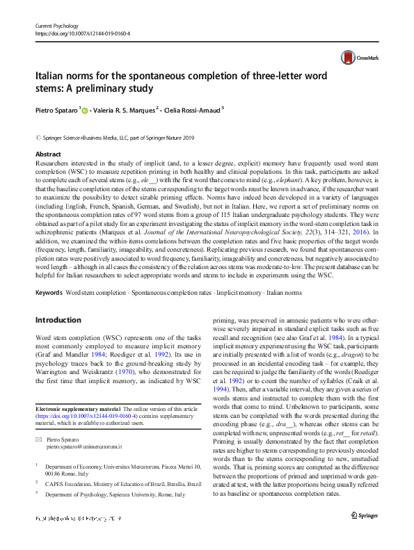 (PDF) Italian norms for the spontaneous completion of three-letter word ...