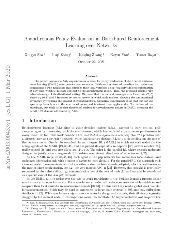 Pdf Fully Asynchronous Policy Evaluation In Distributed Reinforcement Learning Over Networks