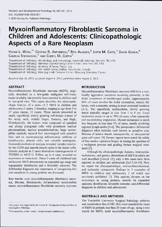 (PDF) Myxoinflammatory Fibroblastic Sarcoma in Children and Adolescents ...