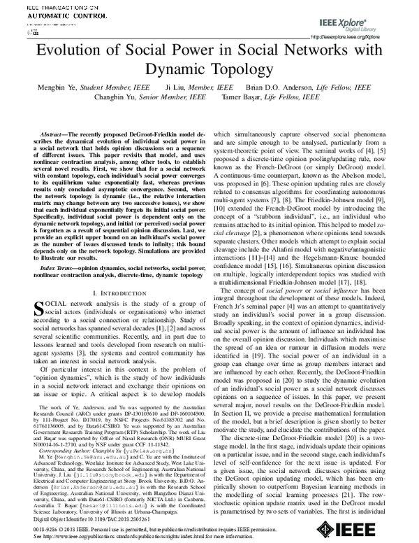 (PDF) Evolution of Social Power in Social Networks With Dynamic Topology