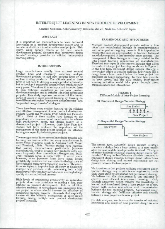 (PDF) Inter-Project Learning in New Product Development